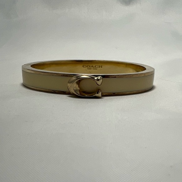 Coach | Jewelry | Coach Signature Push Hinged Bangle Gold Yellow | Poshmark